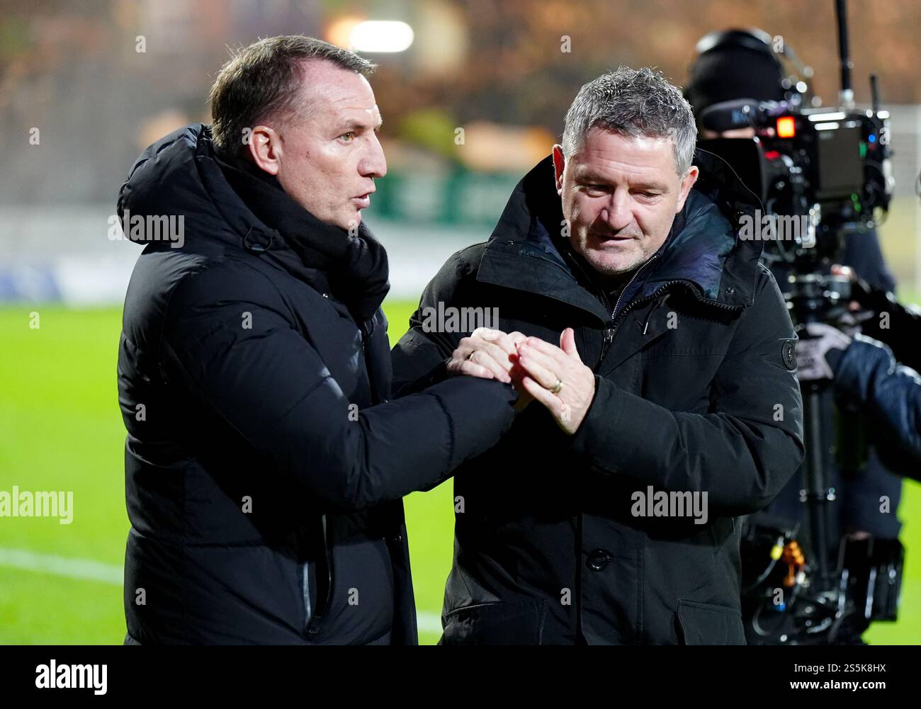 Celtic manager Brendan Rodgers (left) and Dundee manager c(right ...