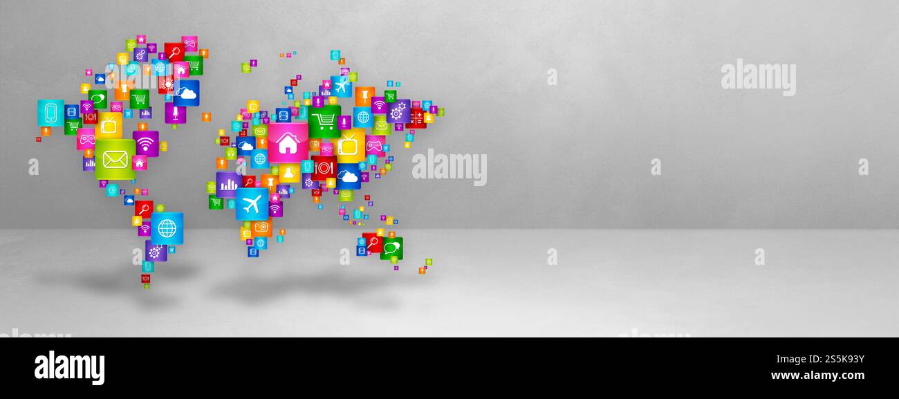 World Map made of desktop apps icons. Cloud Computing concept isolated ...