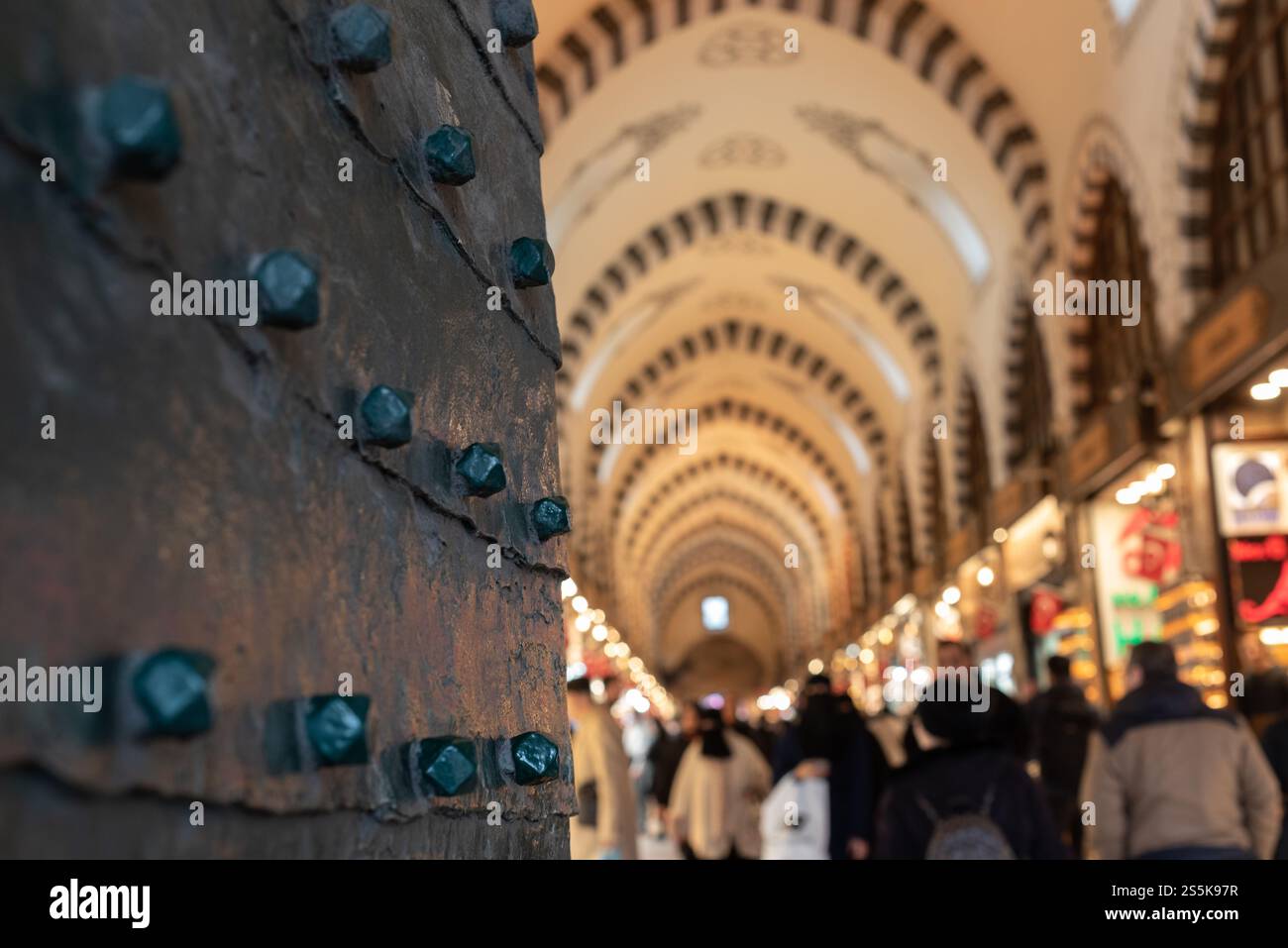 The ancient studded wooden door at the entrance to the Istanbul Spice ...