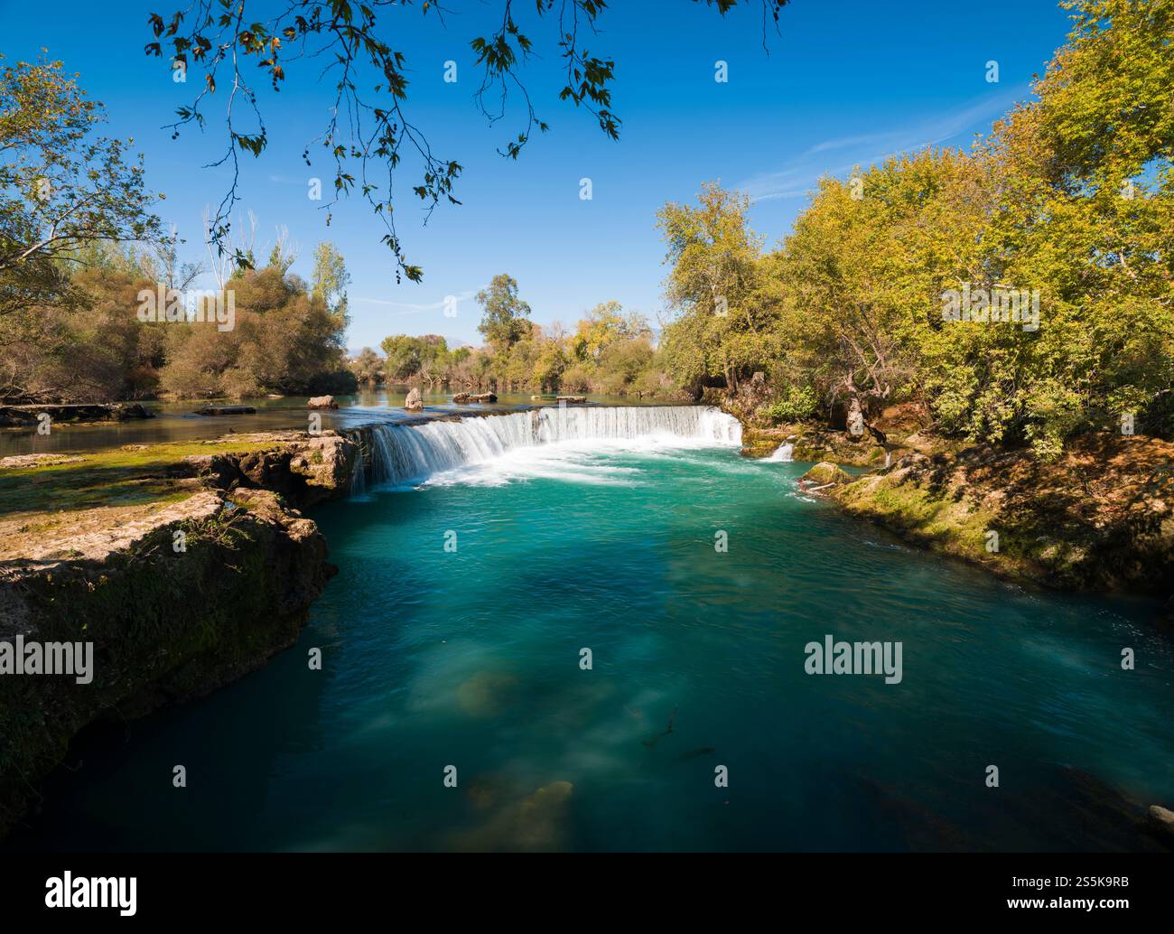 Wide angle view of the magical Manavgat waterfall. It is one of the ...