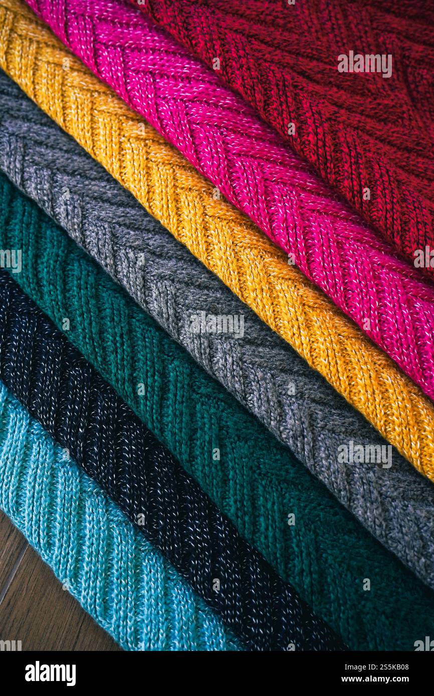 Multi colored Knitted woolen fabric texture background for winter Stock ...
