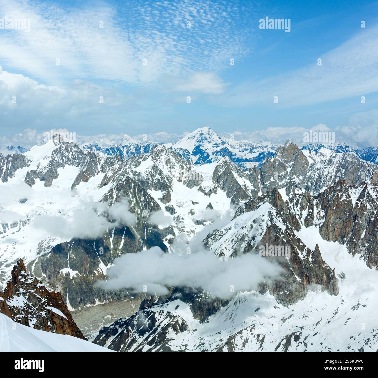Mont Blanc mountain massif summer landscape(view from Aiguille du Midi Mount, French Stock Photo ...