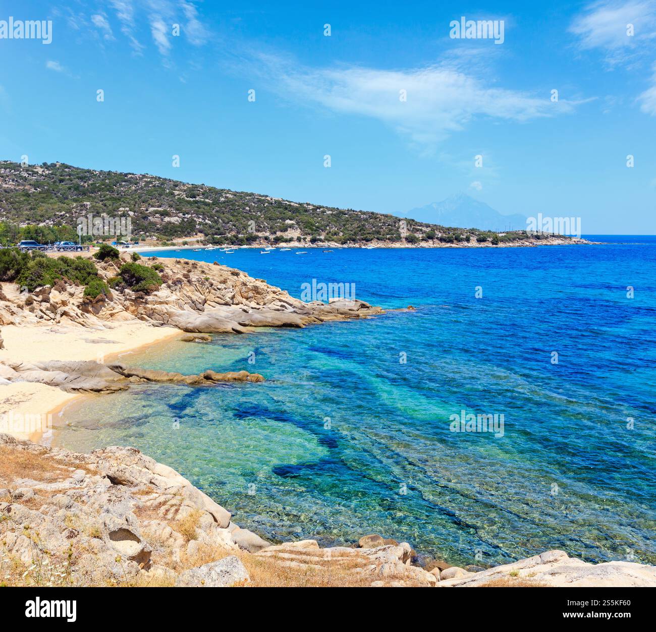 Summer sea scenery with aquamarine transparent water and sandy beaches ...