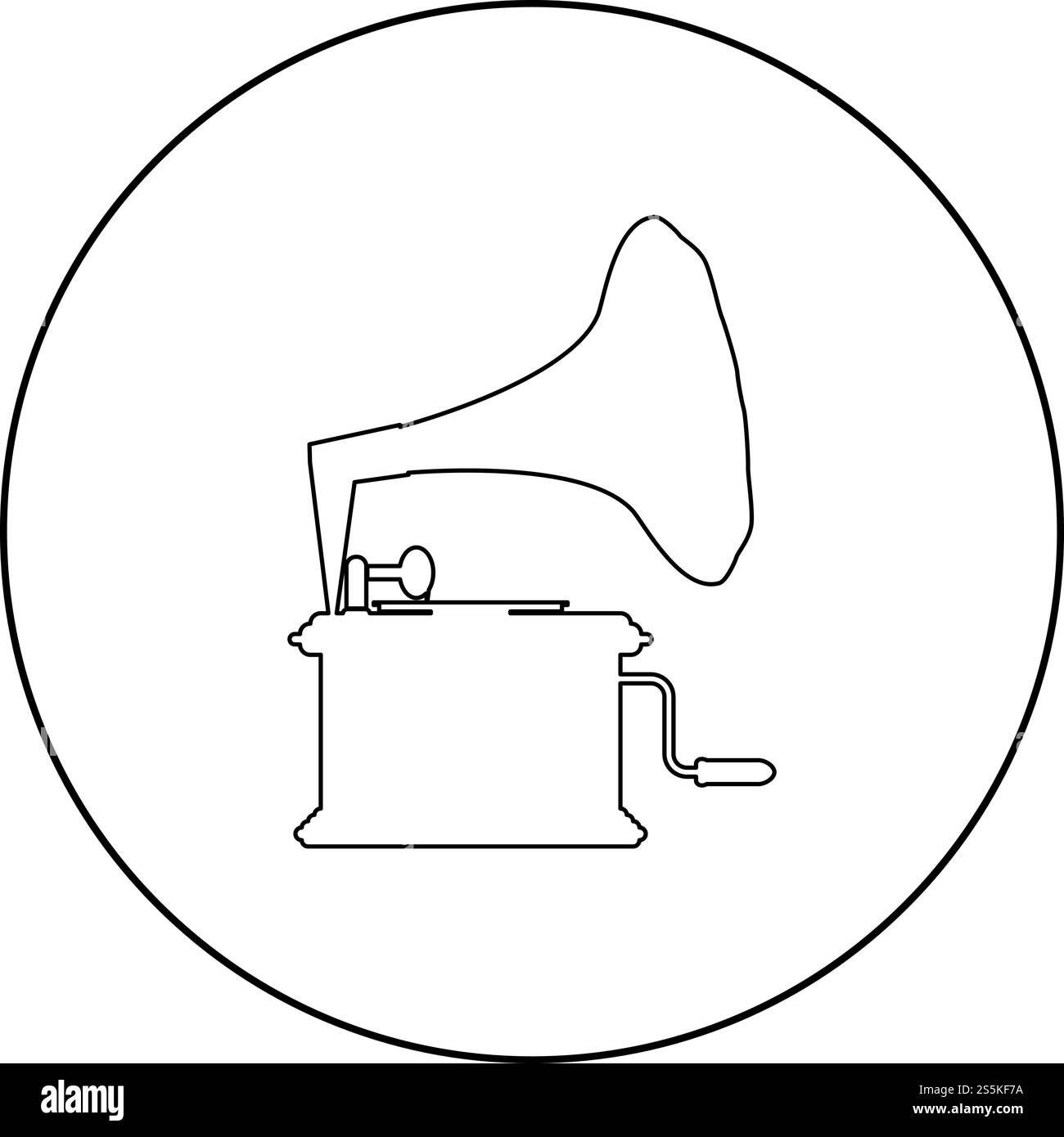 Phonograph Gramophone vintage Turntable for vinyl records icon in circle round outline black ...