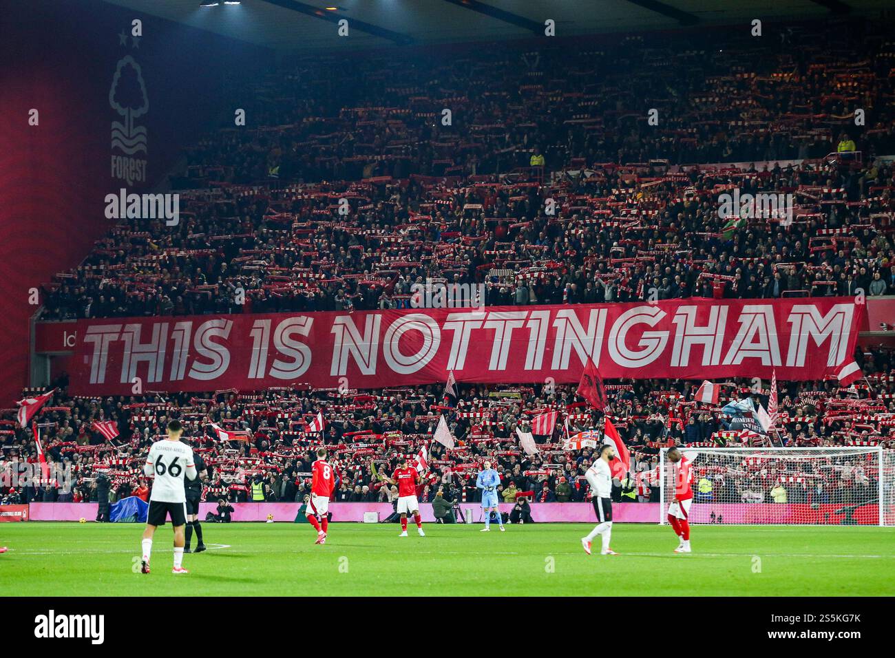 Nottingham, UK. 14th Jan, 2025. Ground View inside the Stadium scarves ...