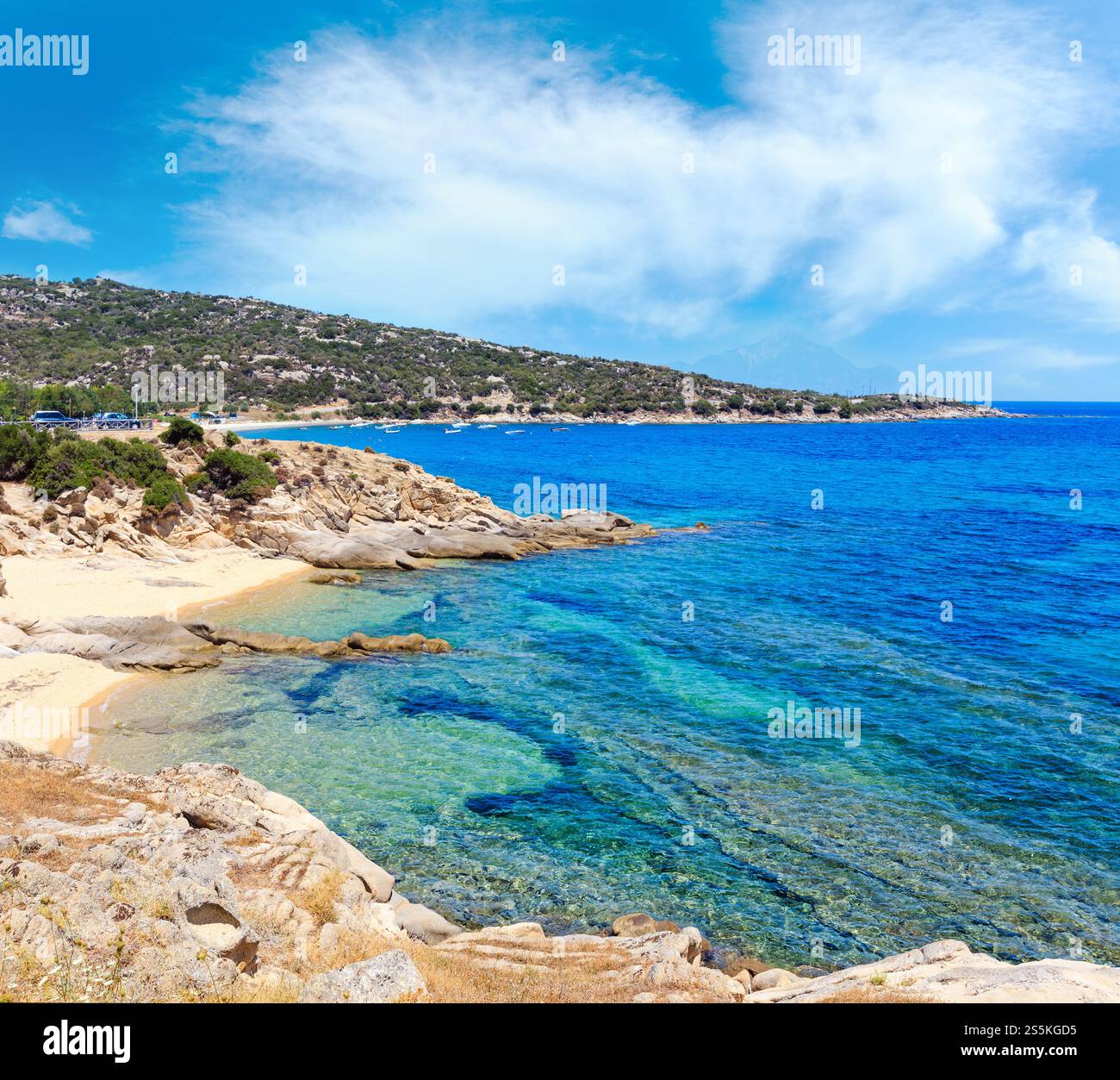 Summer sea scenery with aquamarine transparent water and sandy beaches ...