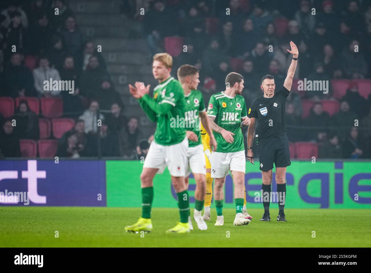 Eindhoven - Referee Allard Lindhout indicating the goal of PSV is ...