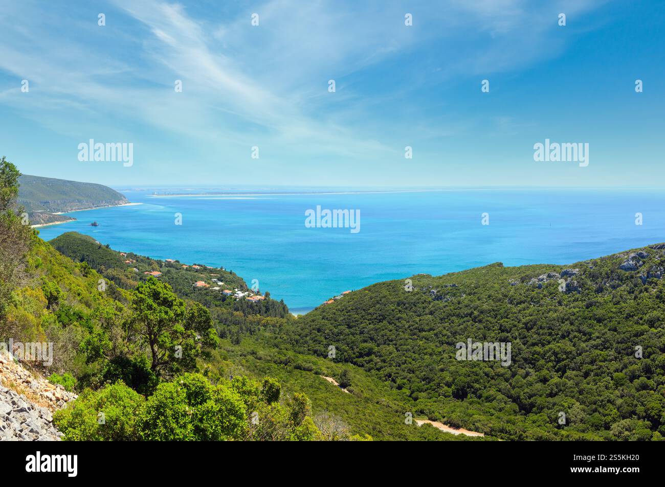 Summer sea coast landscape. View from Nature Park of Arrabida in ...