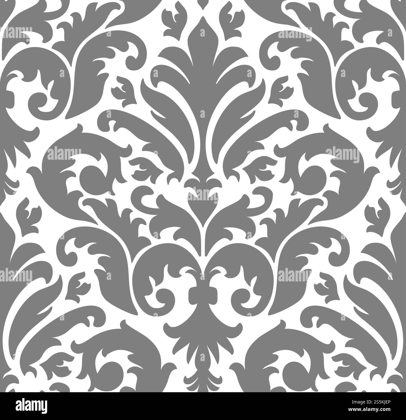 Seamless damask pattern in grayscale with stylized floral motifs and ...