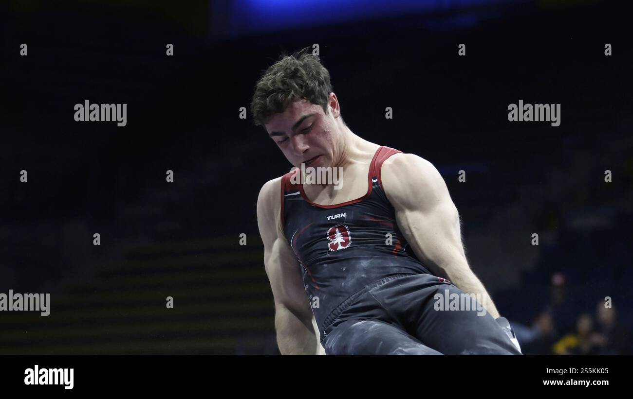 Ian Lasic-Ellis of Stanford competes on the pommel horse during an NCAA ...
