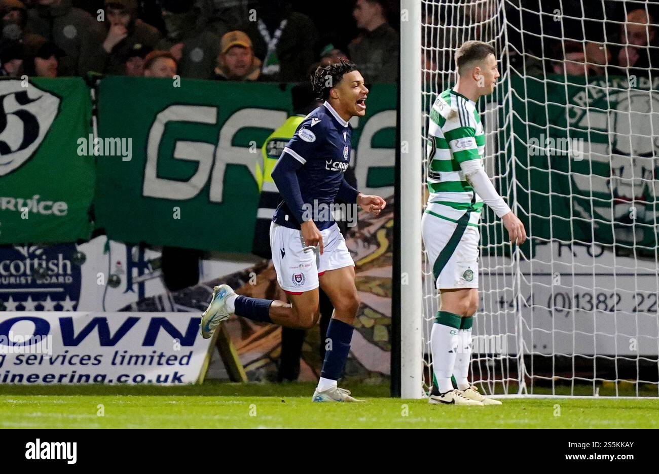 Dundee's Oluwaseun Adewumi celebrates scoring their side's first goal ...
