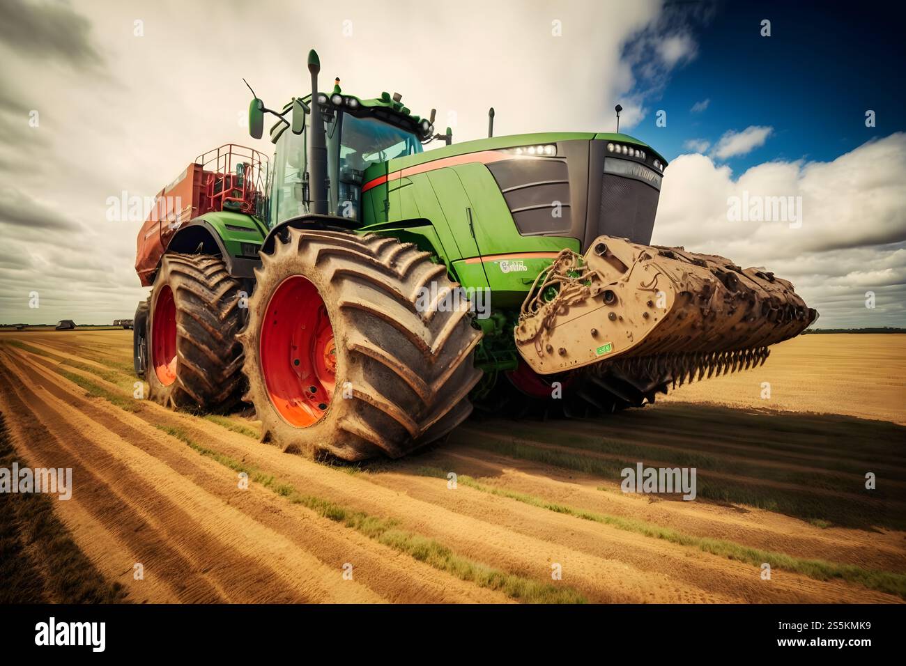 Tractor spraying pesticides on soybean field with sprayer at spring ...