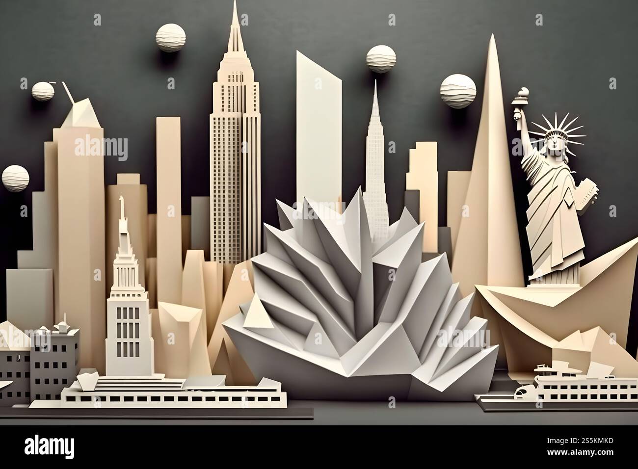 View of the city of New York from paper in the style of origami. Neural ...