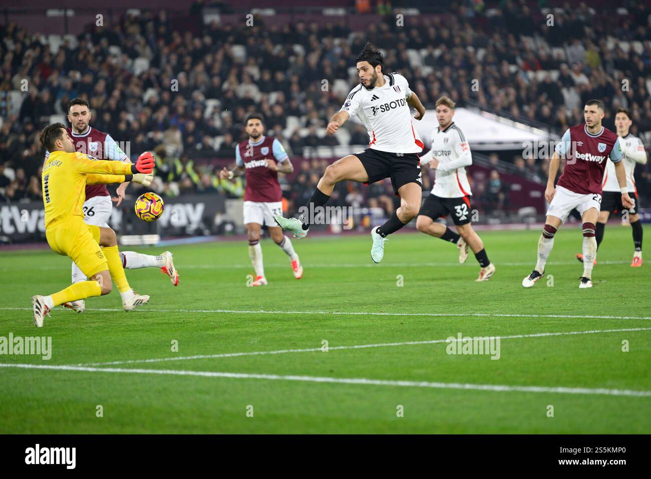 London, UK. 14th Jan, 2025. GOAL Fulham pull a goal back from Alex ...