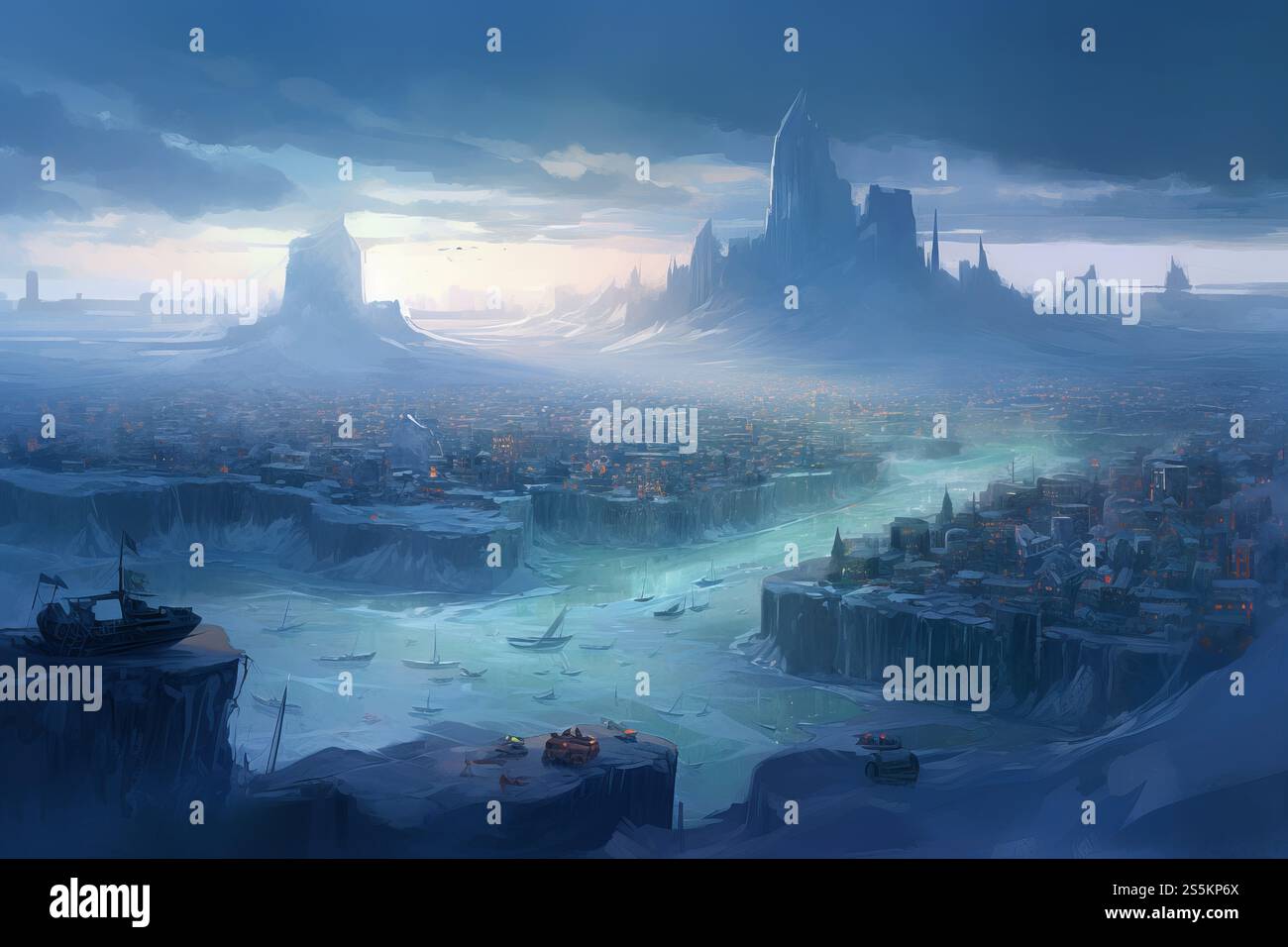 City on floating ice island. Sky travel. Generate Ai Stock Photo - Alamy