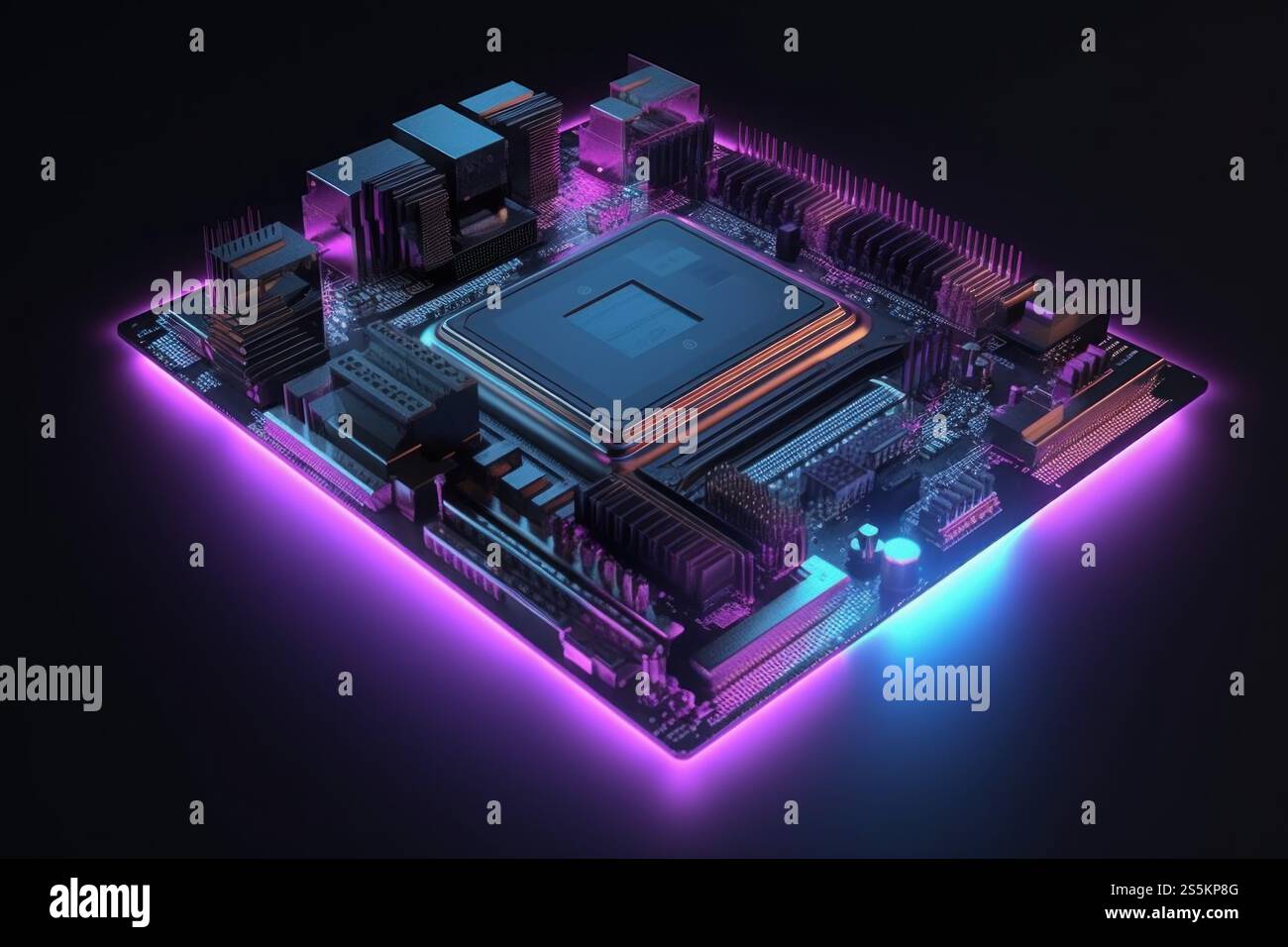 Cpu motherboard neon. Digital hardware. Generate AI Stock Photo - Alamy