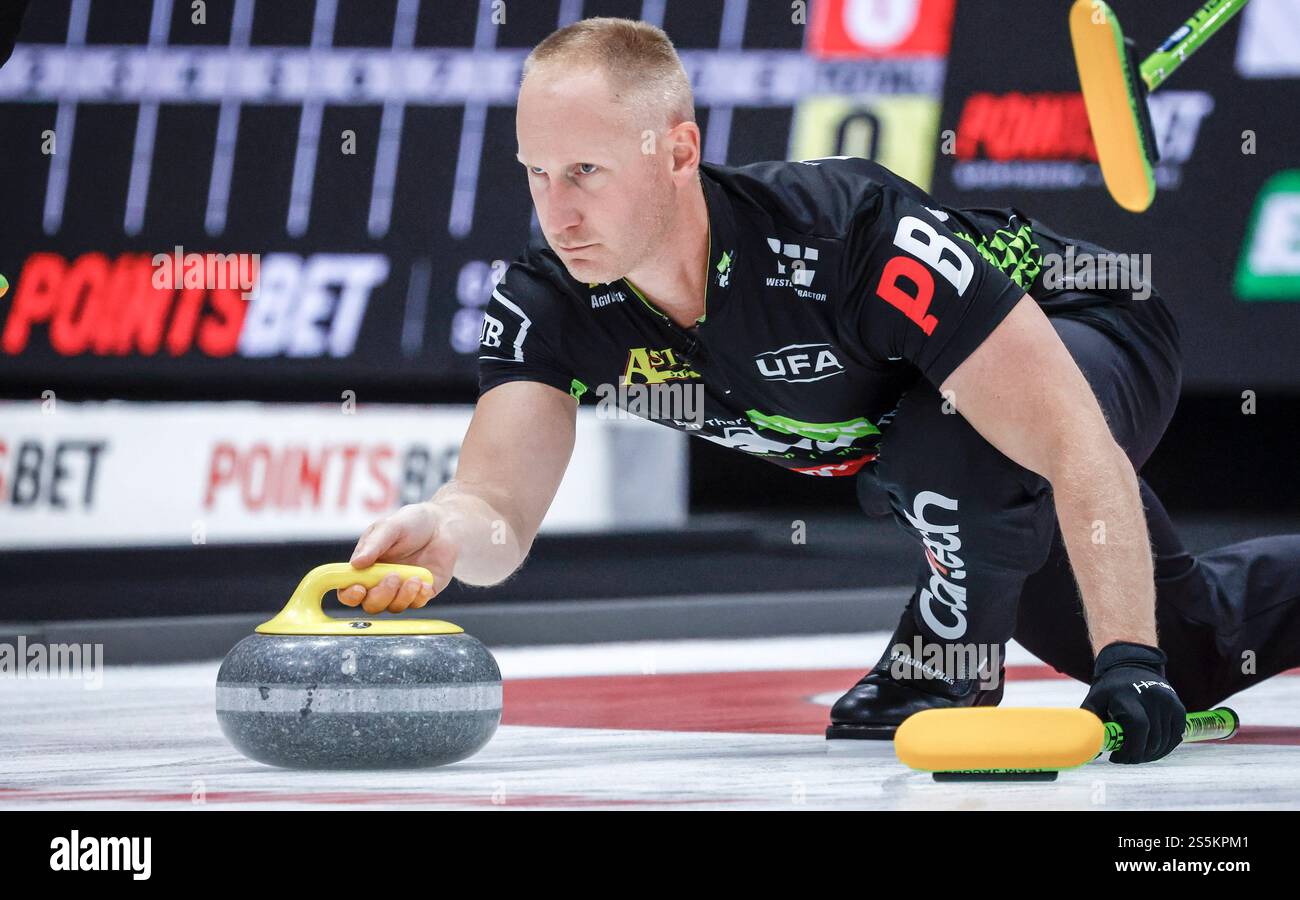 Calgary, Canada. 26th Sep, 2024. Team Jacobs skip Brad Jacobs delivers ...