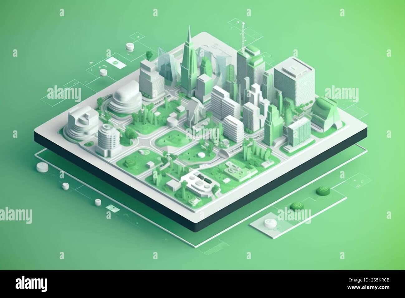 Scheme of green city. Map digital. Generate Ai Stock Photo - Alamy