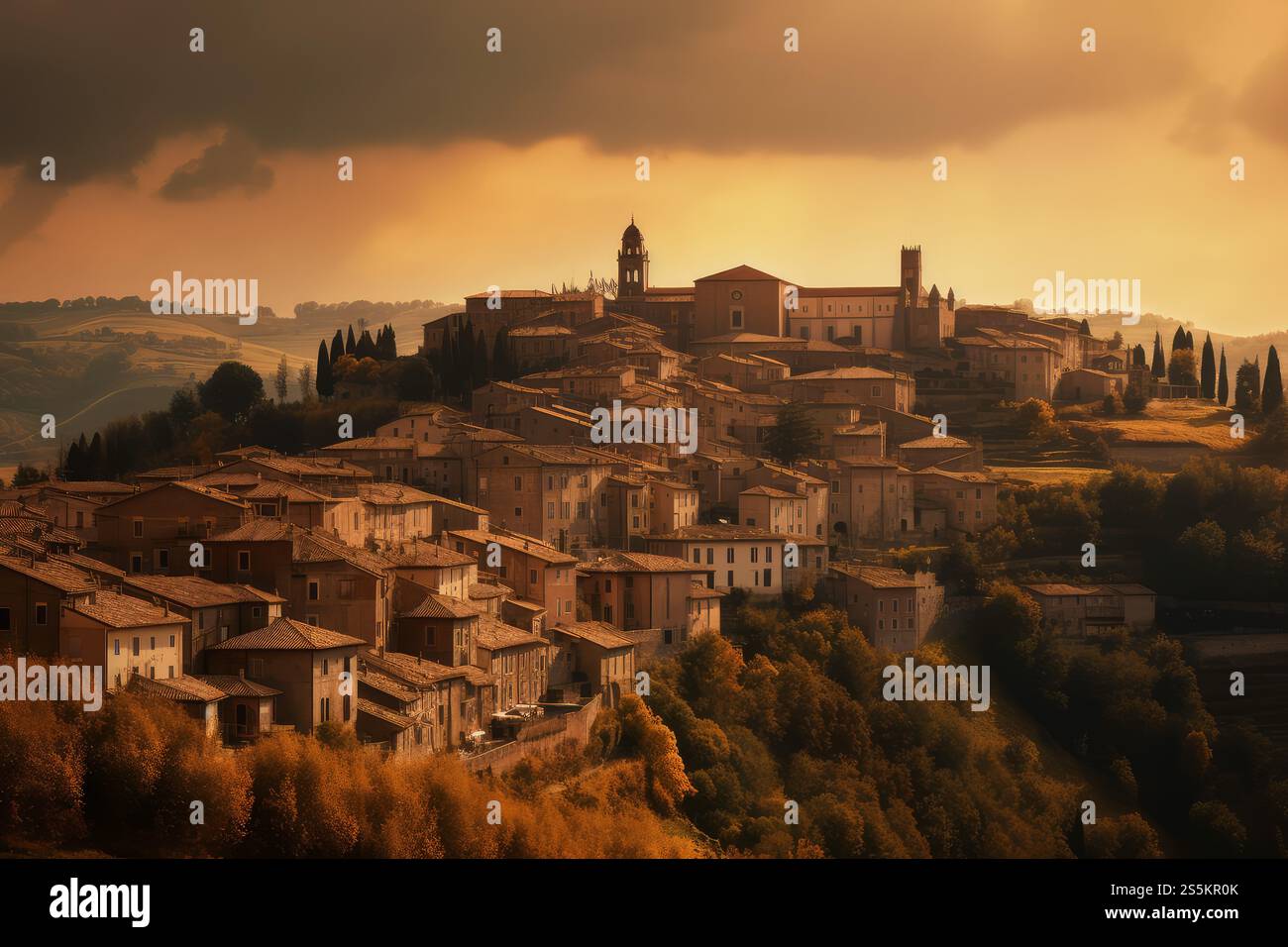 Italian city hills. Ancient town building. Generate Ai Stock Photo - Alamy