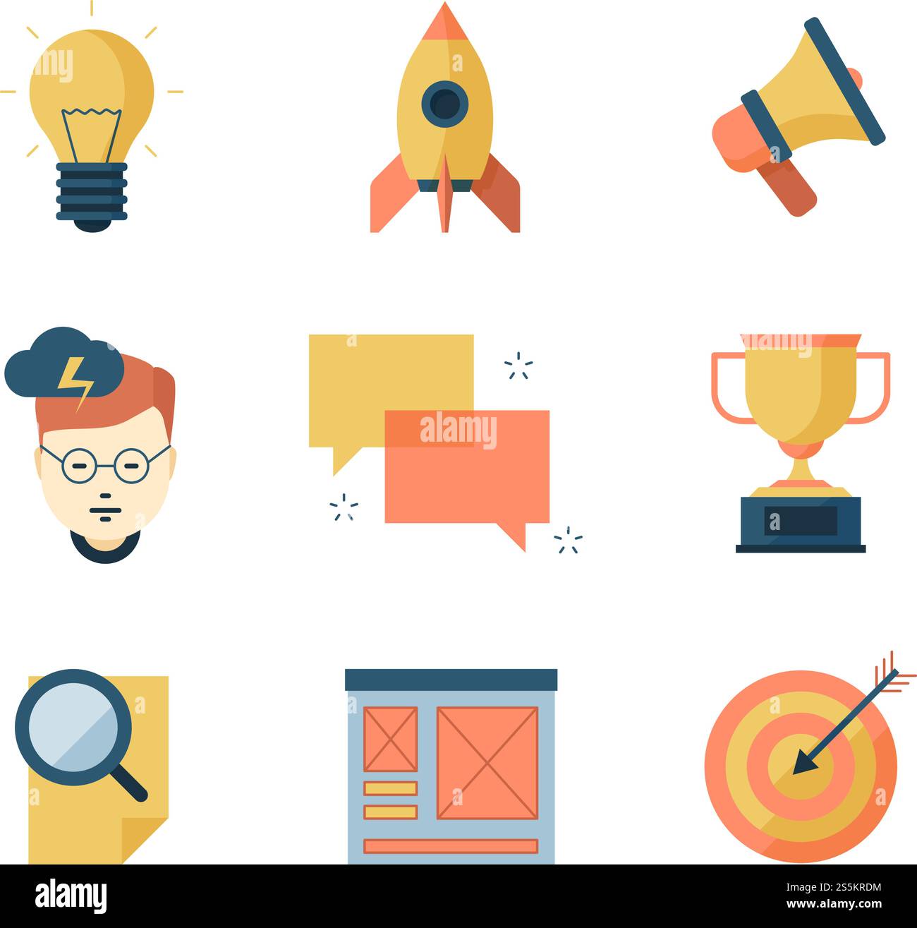 Seo smm business icons. Brainstorming communication campaigns marketing ...