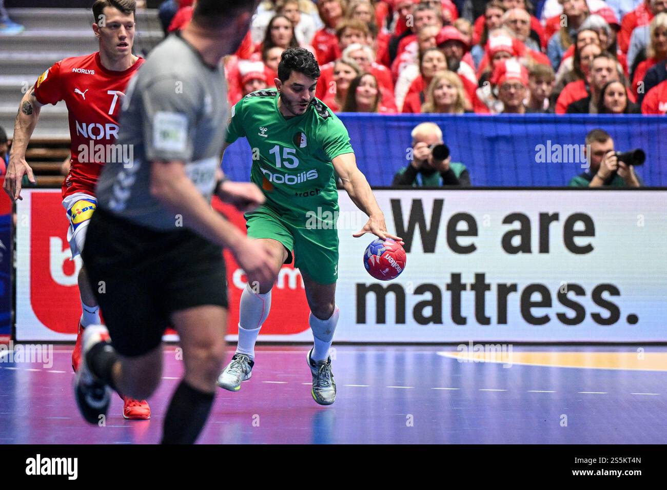 Herning, Denmark. 14th Jan, 2025. Redouane Saker of Algeria during IHF ...