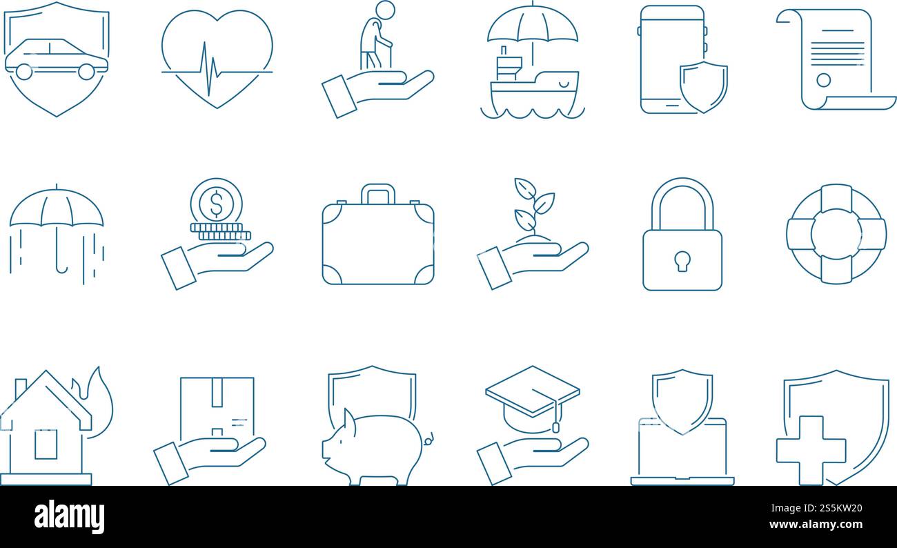 Protection icons. House cars life business and money insurance medicine ...