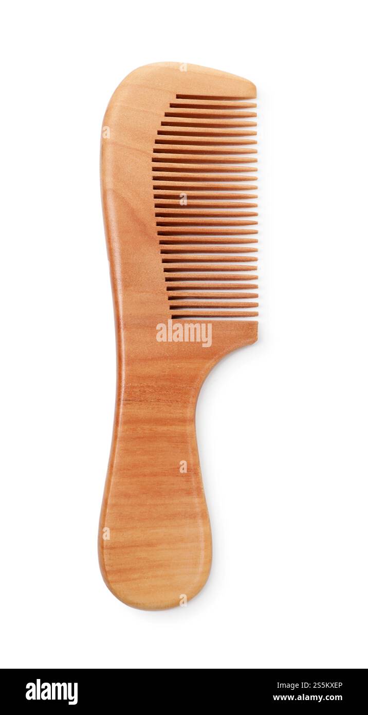 New wooden hair comb isolated on white, top view Stock Photo - Alamy