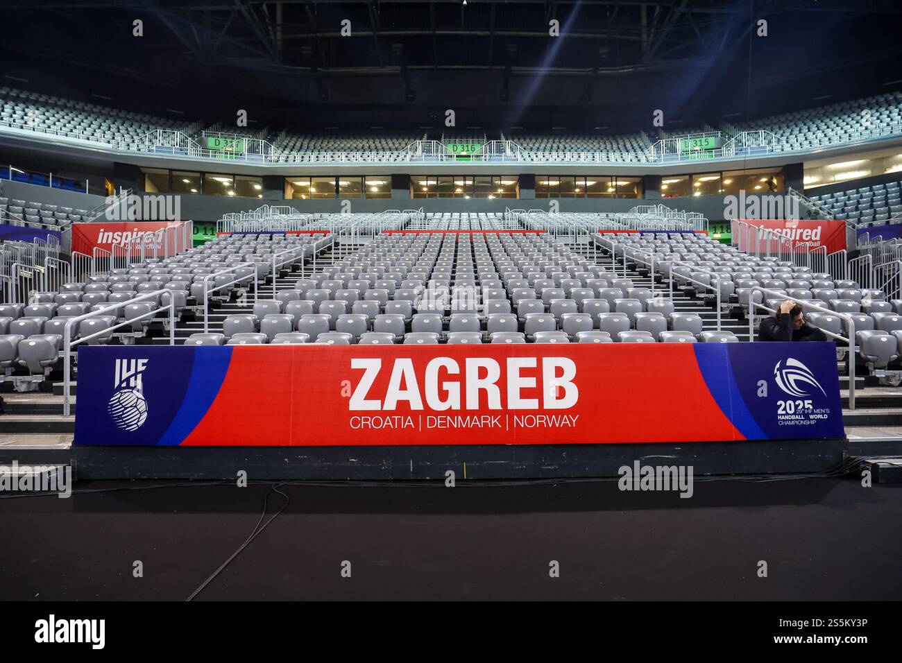 A general view shows the spectator stand and the field of play at Arena ...
