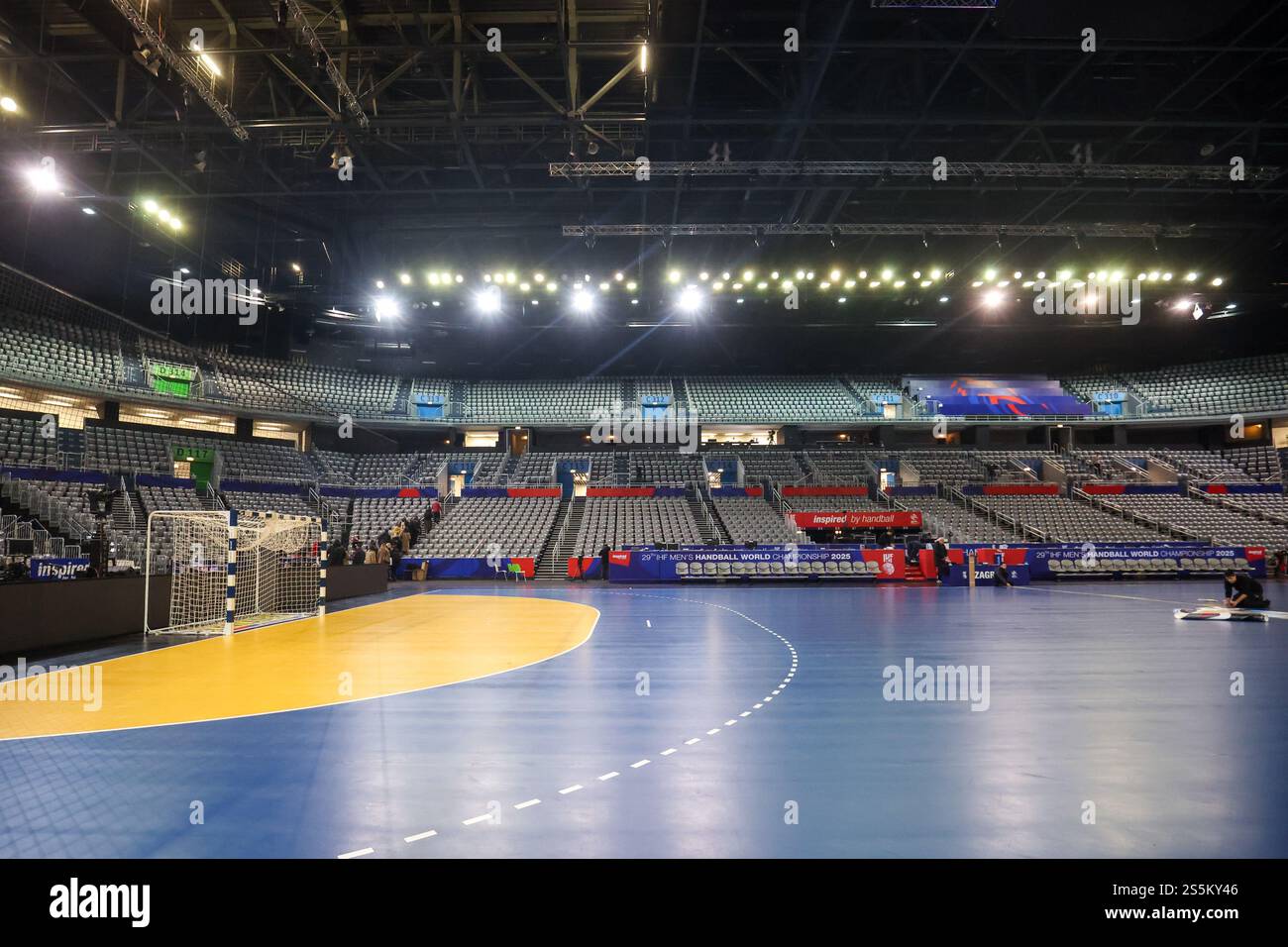 A general view shows the spectator stand and the field of play at Arena ...