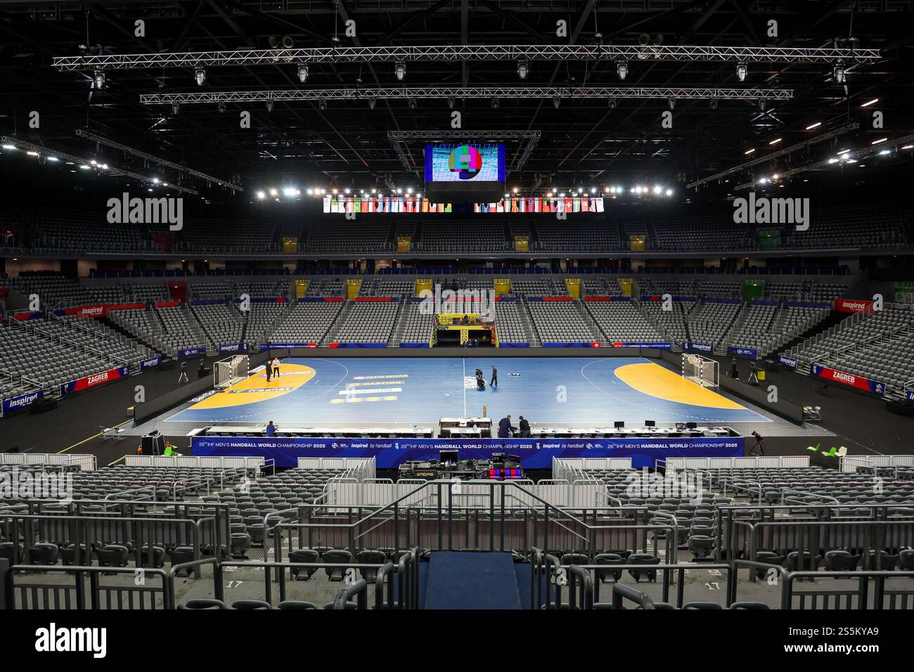 A general view shows the spectator stand and the field of play at Arena ...