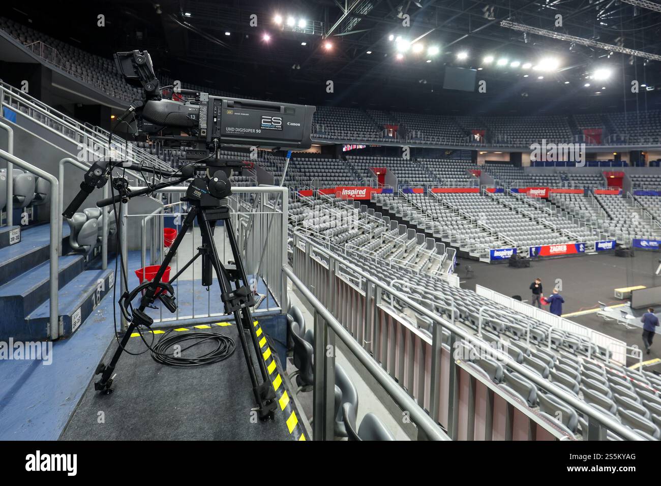 A general view shows the spectator stand and the field of play at Arena ...