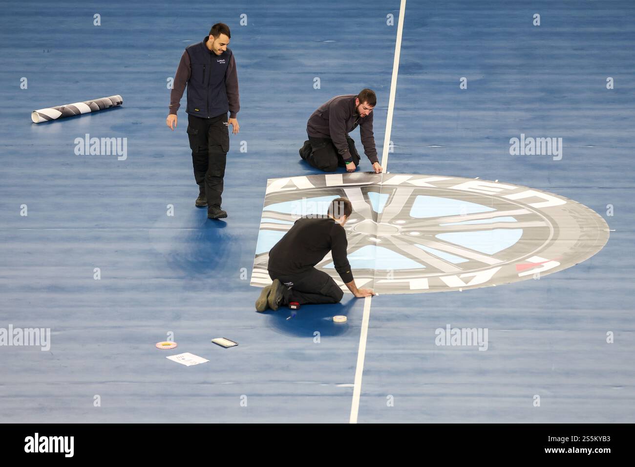 A general view shows the spectator stand and the field of play at Arena ...