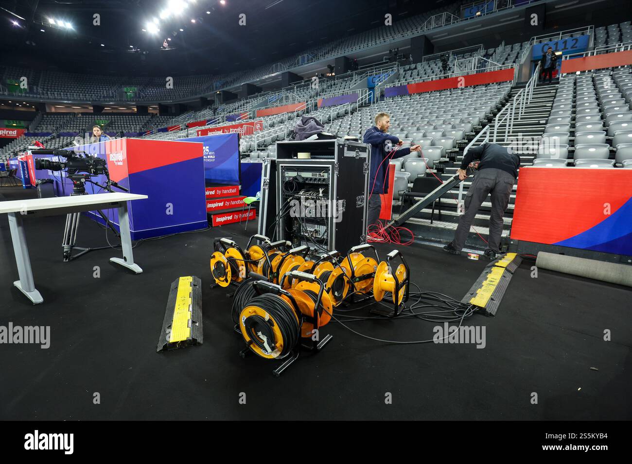 A general view shows the spectator stand and the field of play at Arena ...