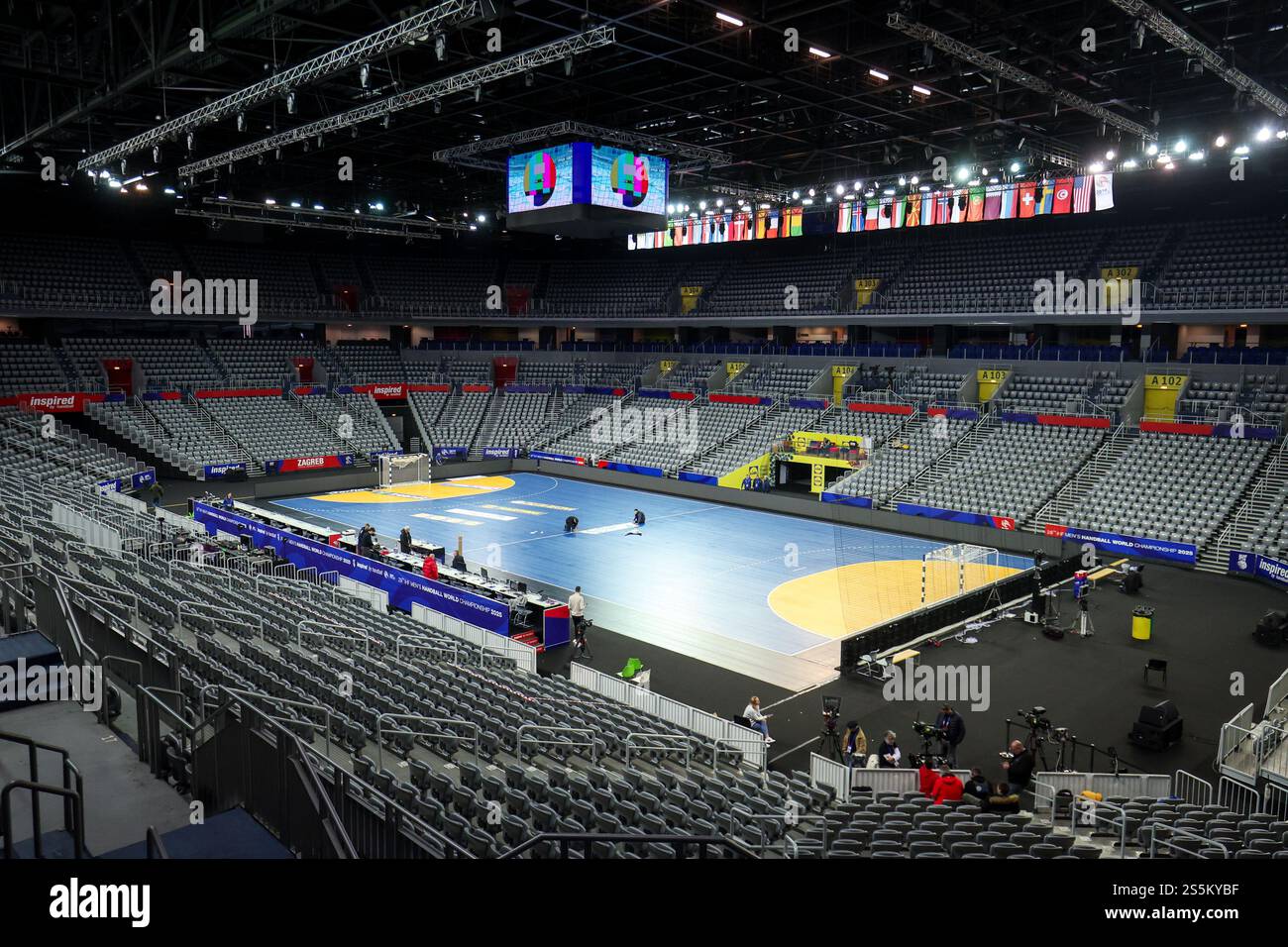 A general view shows the spectator stand and the field of play at Arena ...