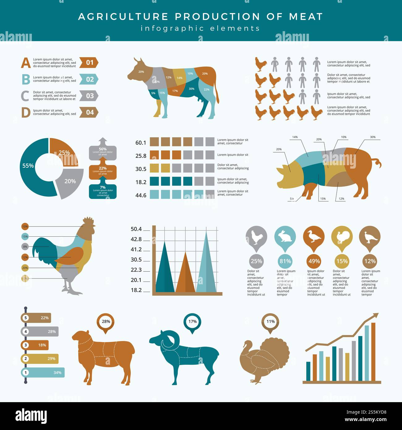 Agriculture farming infographic. Food animals farm technology nutrition ...