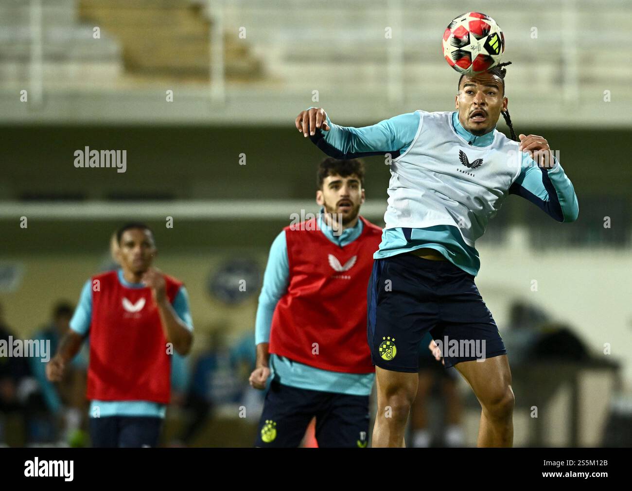 Samy Mmaee of Dinamo Zagreb gets a header during his team training at ...
