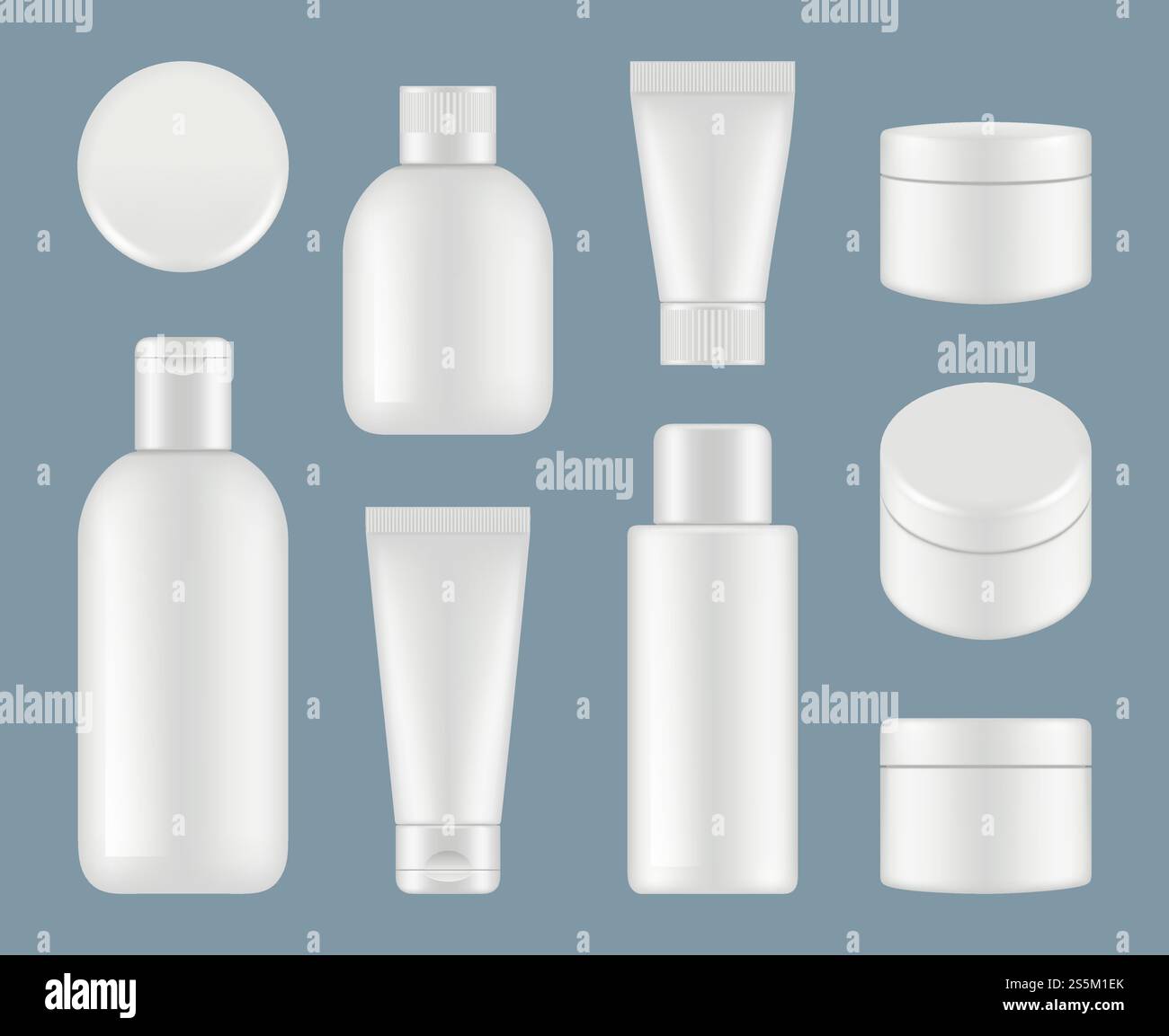 Cosmetic tubes. Makeup plastic packages and round containers white ...
