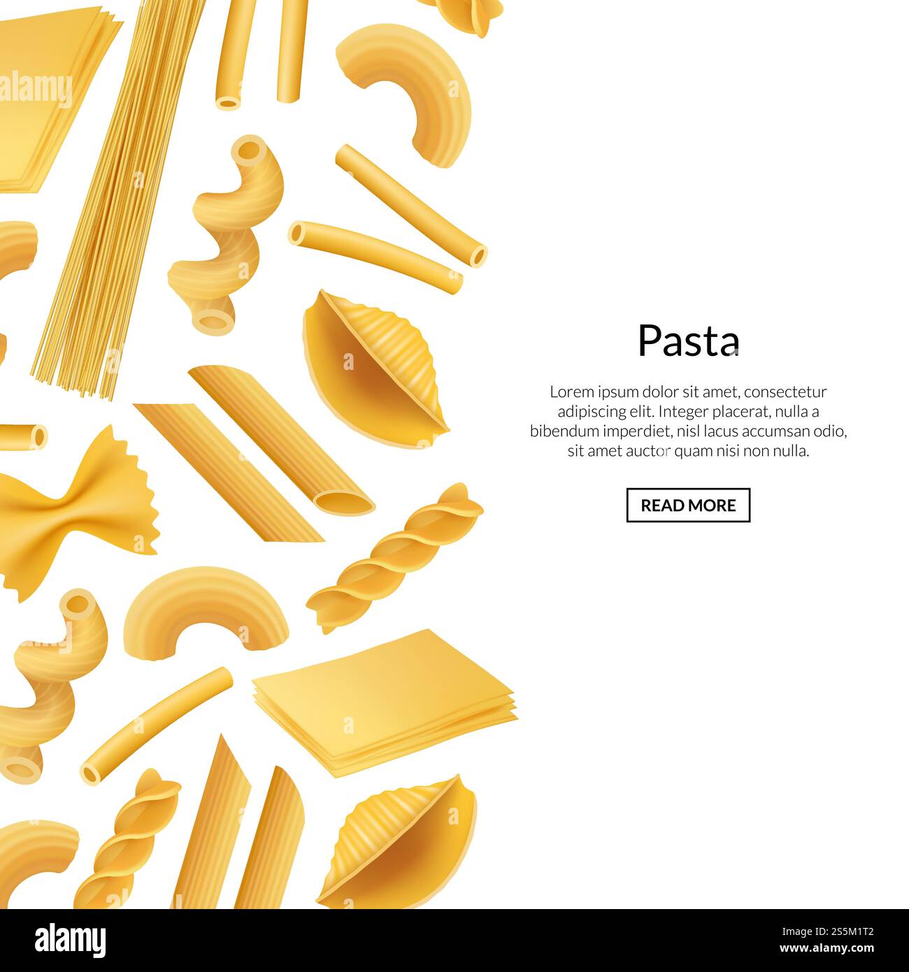 Vector banner realistic pasta types background illustration. Poster ...