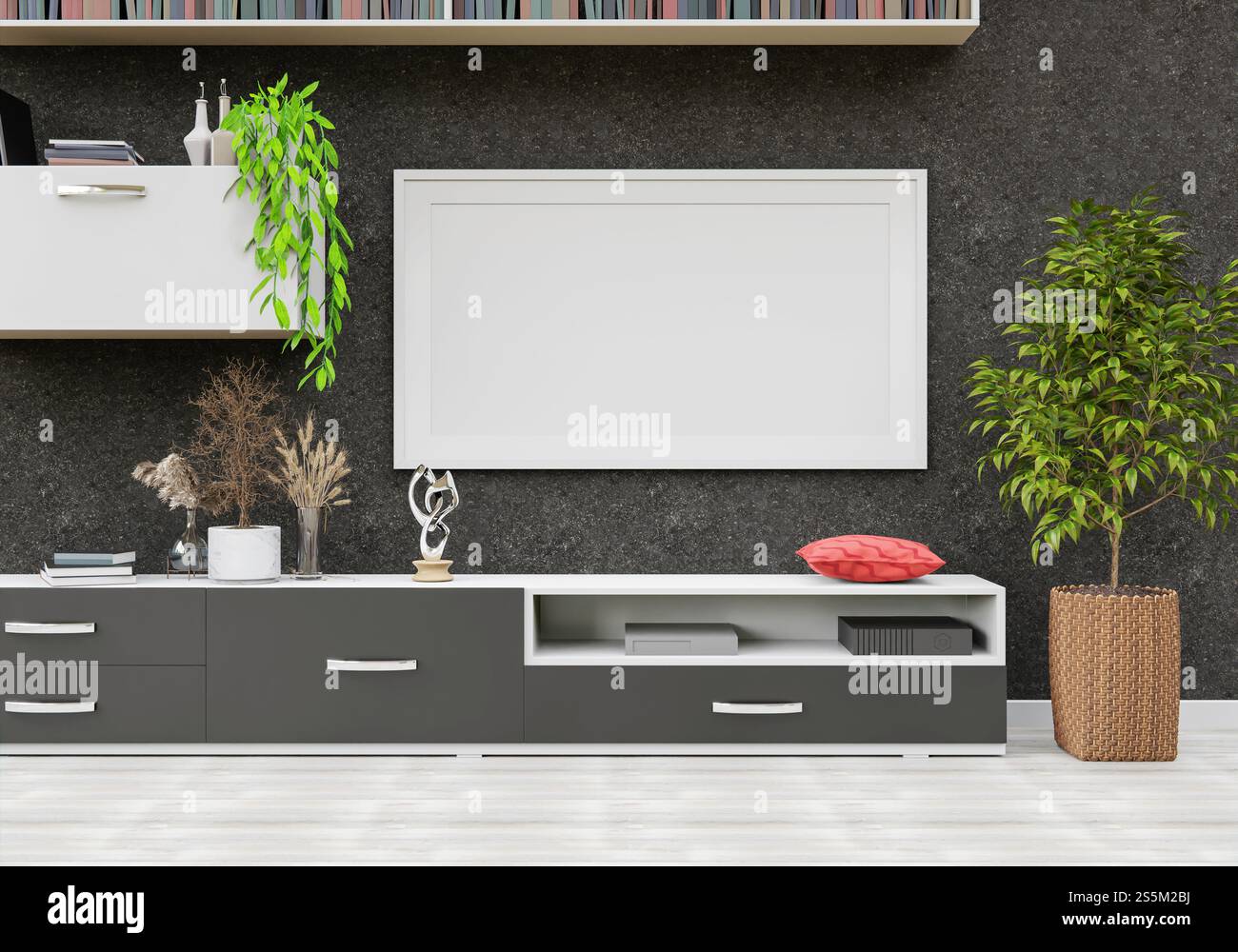 3D illustration, interior design for living area or reception with ...