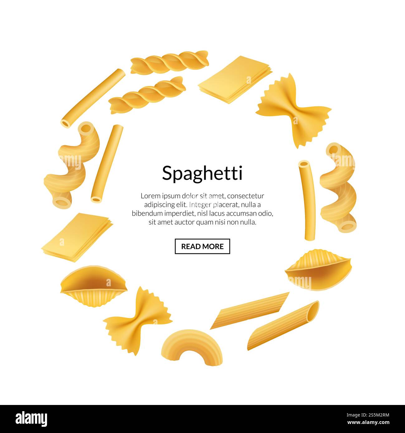 Vector realistic pasta types in circle shape with place for text ...