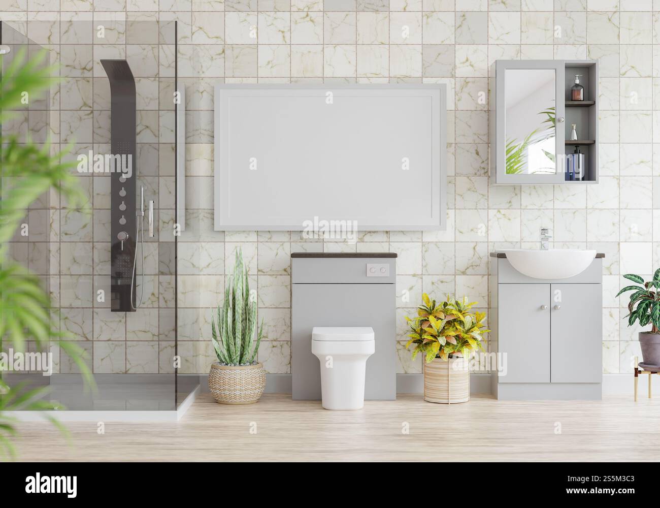 3D illustration mockup horizontal photo frame on beautiful wall over ...