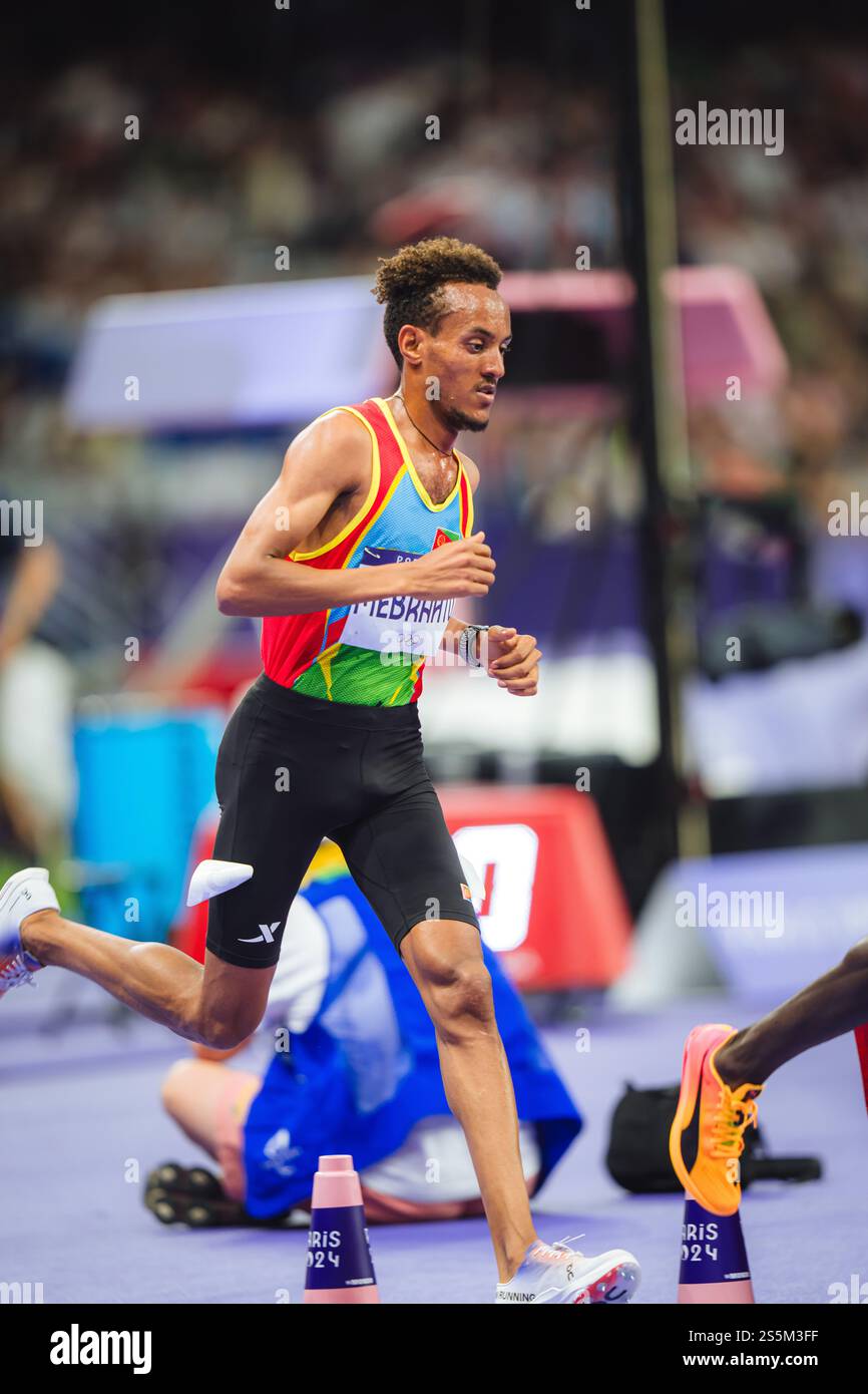 Merhawi Mebrahtu participating in the 10.000 meters at the Paris 2024 ...