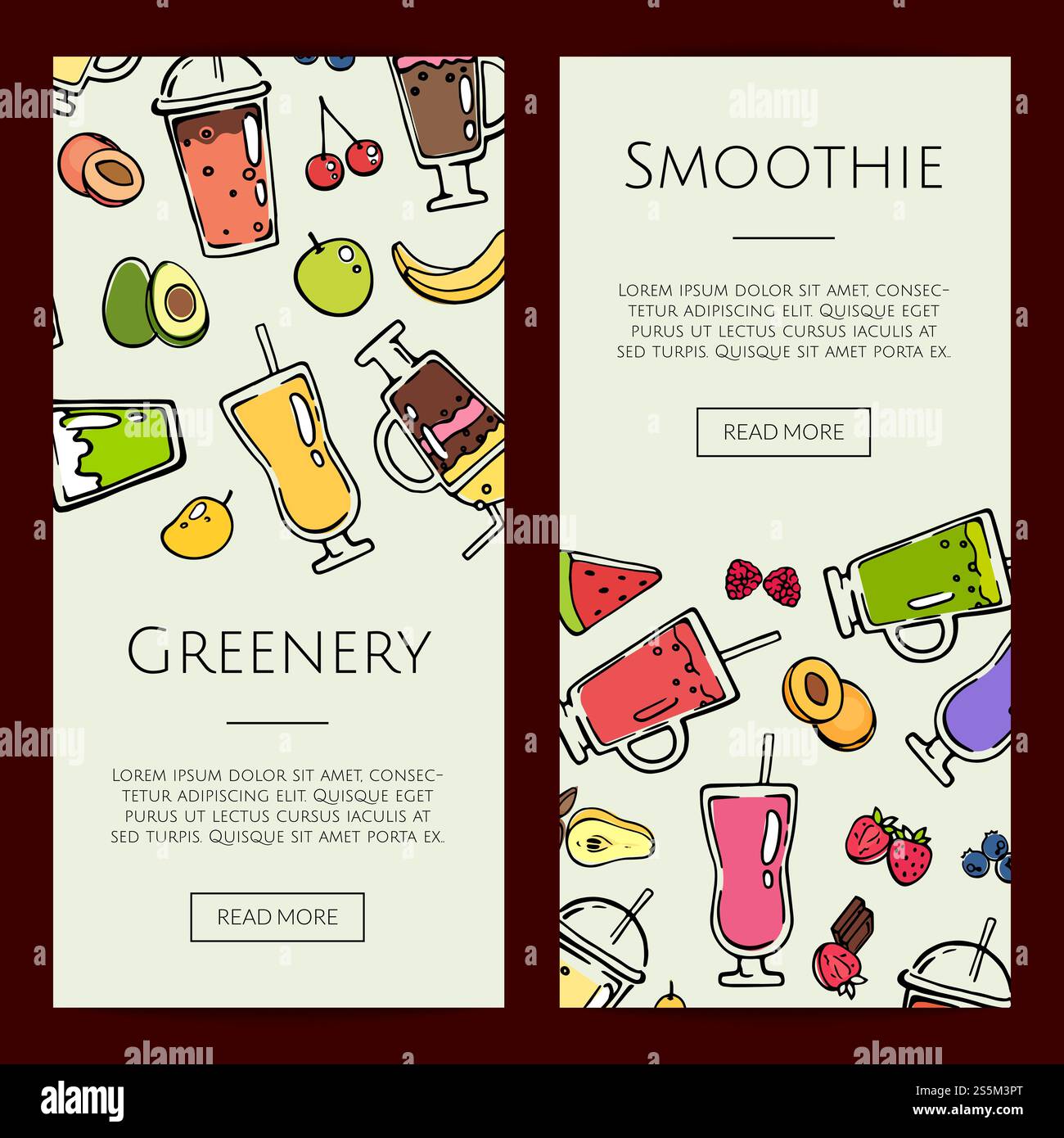 Vector doodle smoothie web banner and colored poster templates ...
