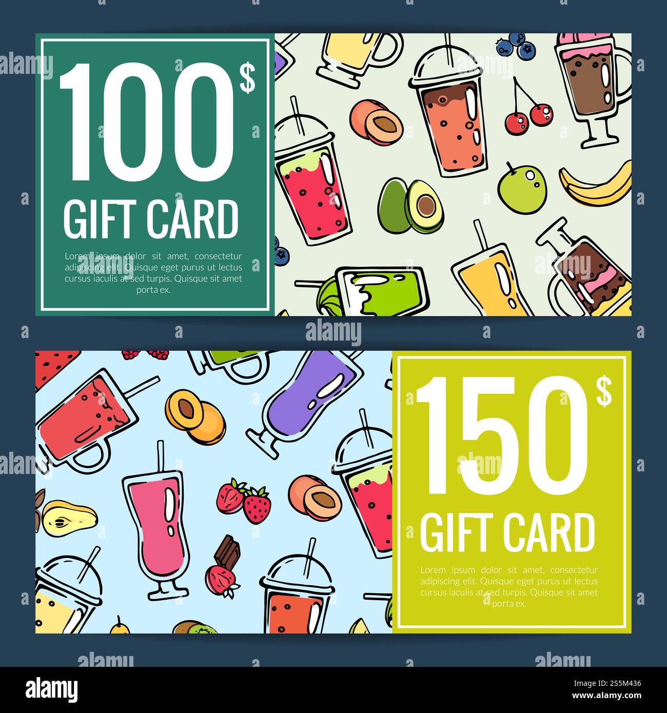 Vector doodle fruits drink colored smoothie discount or gift voucher ...