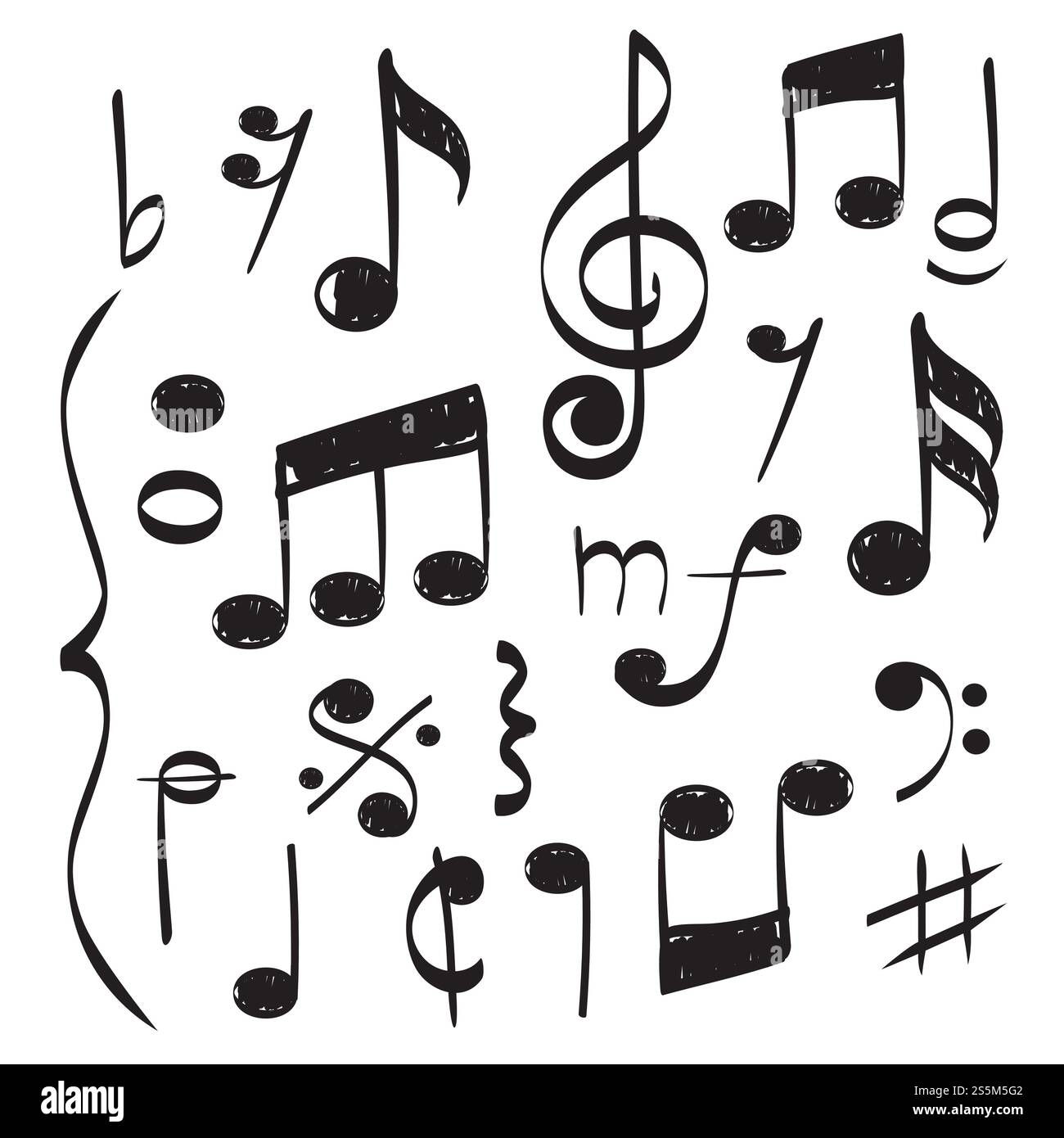 Notes music. Vector hand drawn muzician staff treble clef for song ...