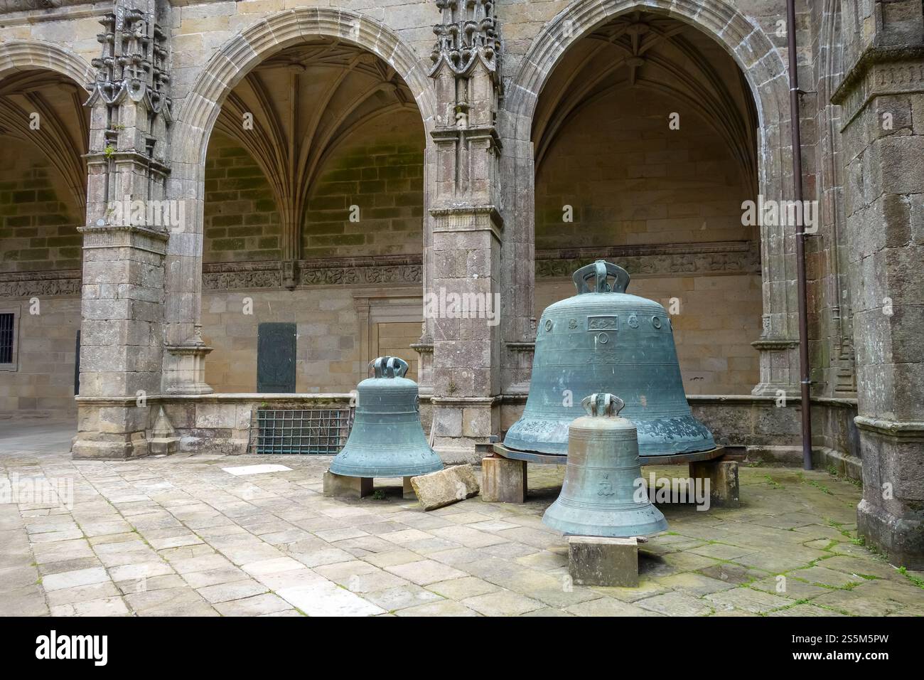 Three bronze bells in the santiago de compostela cathedral hi-res stock ...