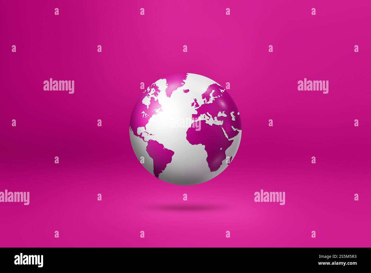 World globe, earth map, floating over a pink background. 3D isolated ...