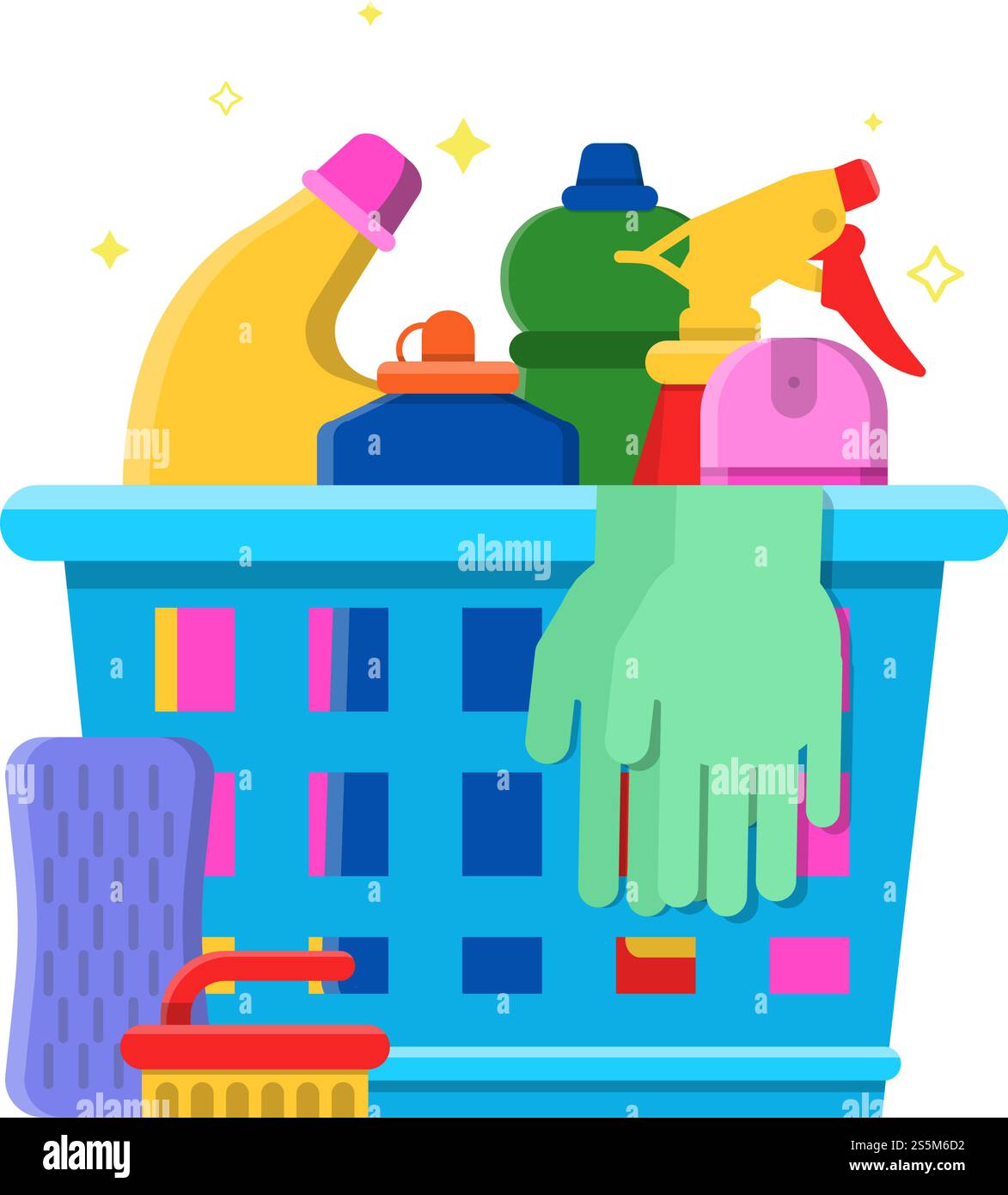 Cleaning bottles basket. Detergent laundry service chemical items ...