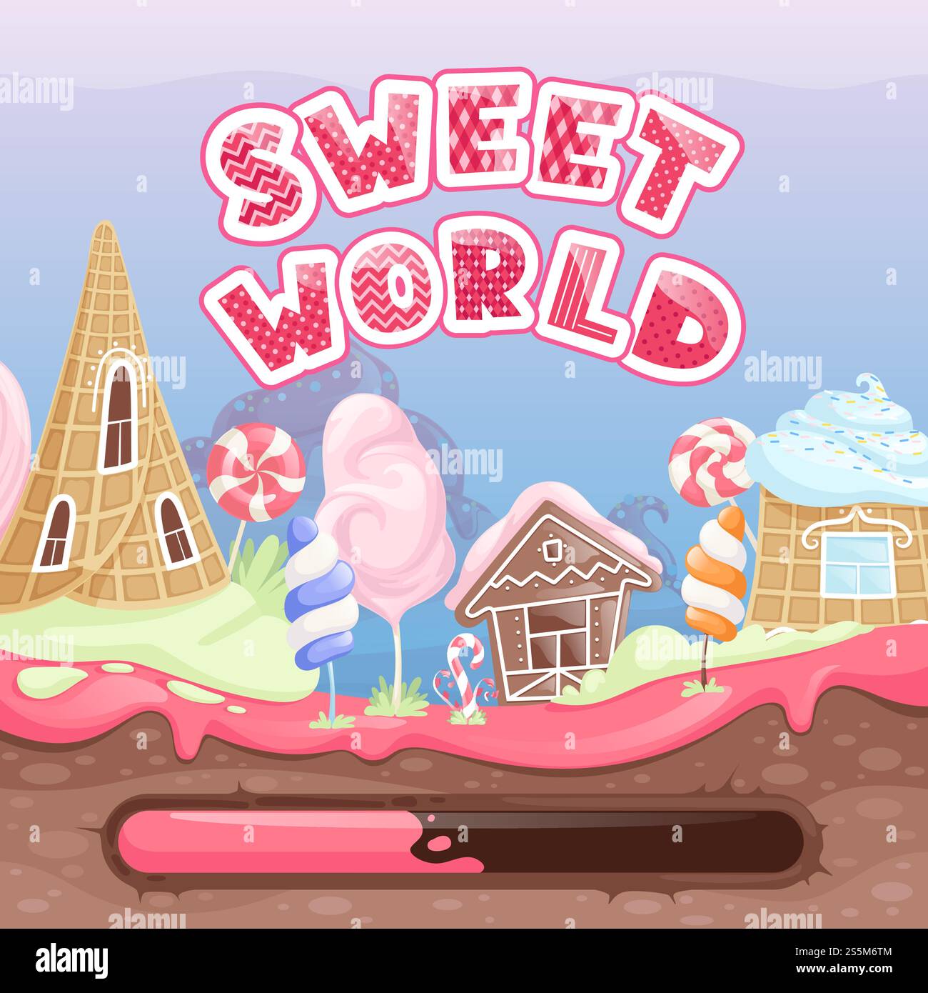 Fantasy game intro. Start screen for video game with delicious food ...