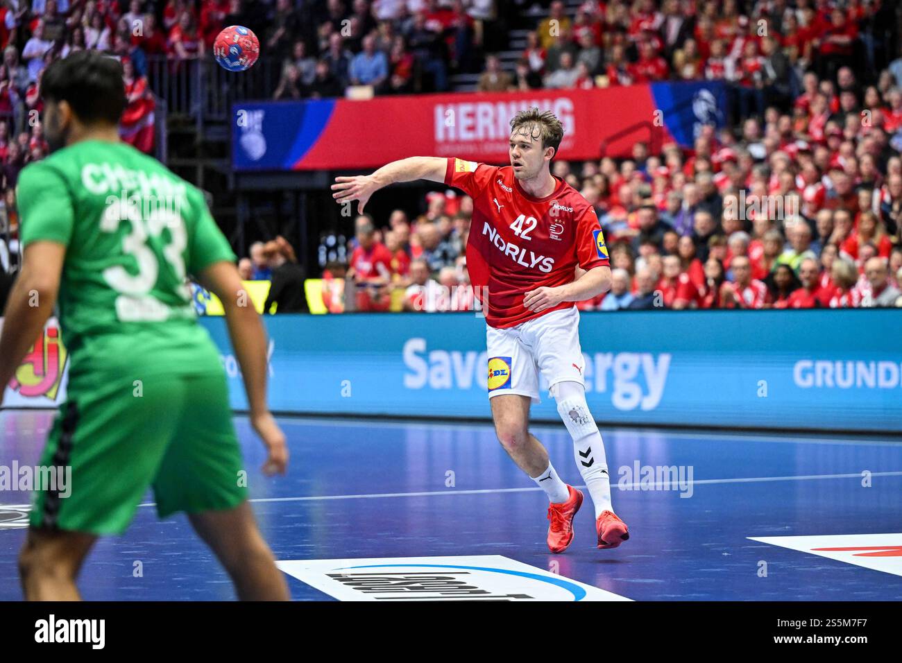 Herning, Denmark. 14th Jan, 2025. Thomas Sommer Arnoldsen of Danmark ...